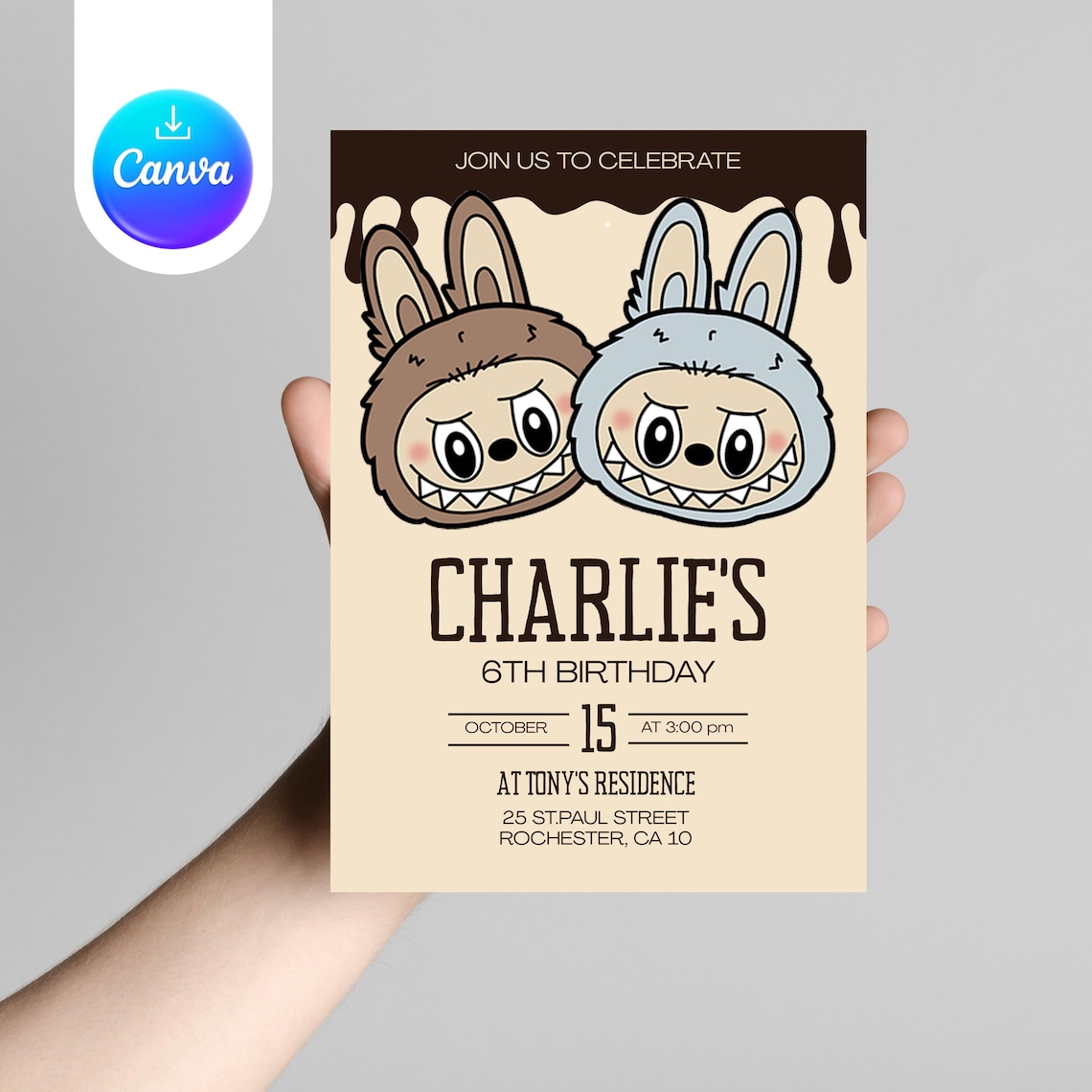 Editable Labubu Canva Birthday Invite, Printable Editable Invite ...