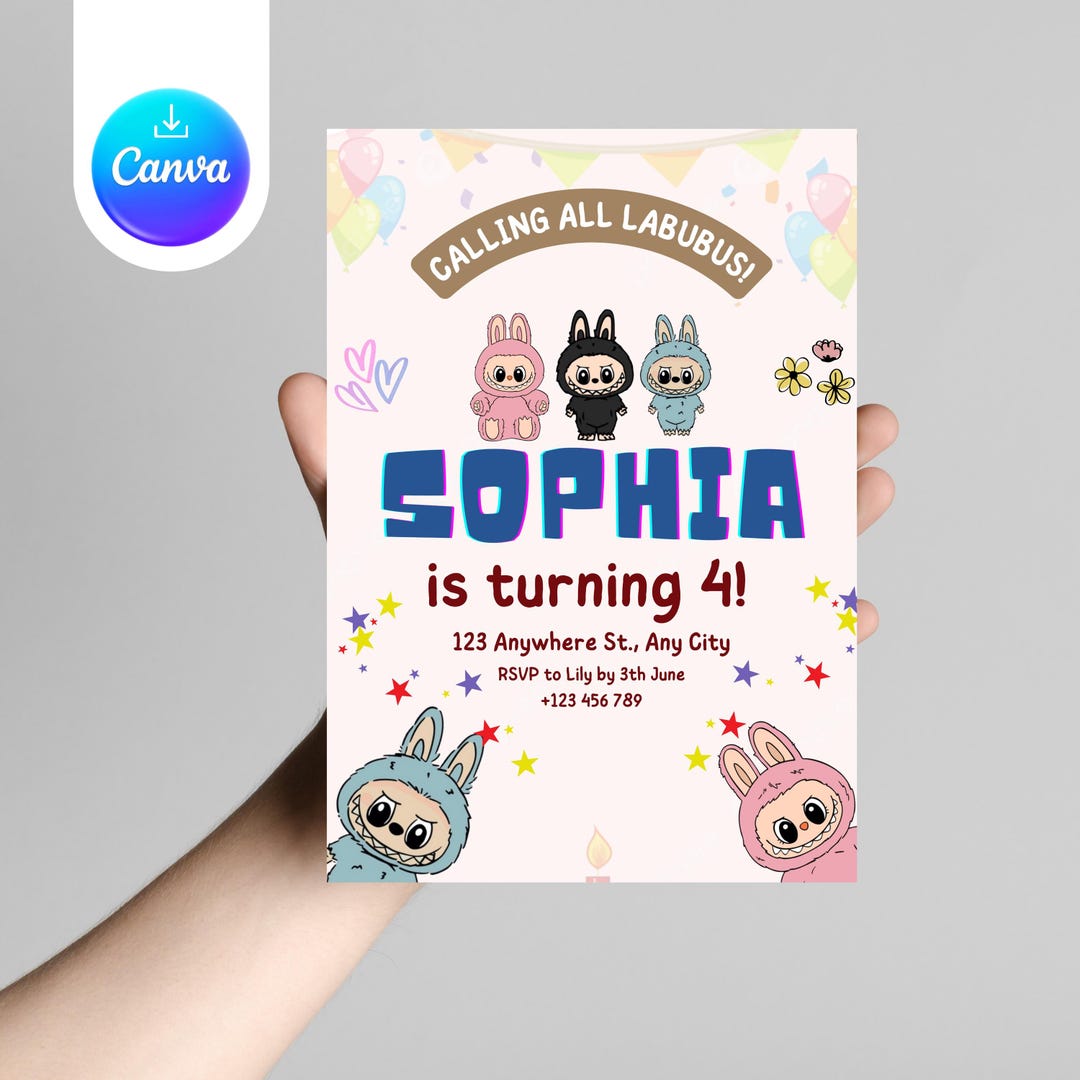 Editable Labubu Canva Birthday Invite, Printable Editable Invite ...