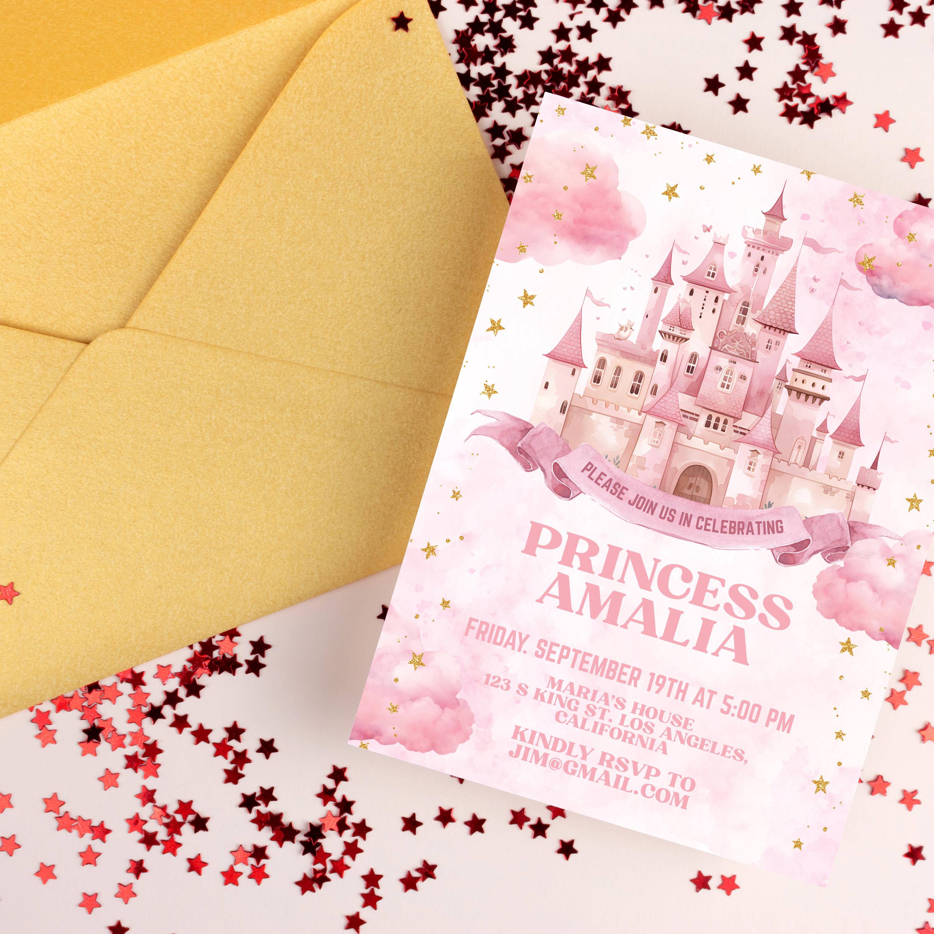 Princess Birthday Invitation Template: Castle Design (digital Download ...