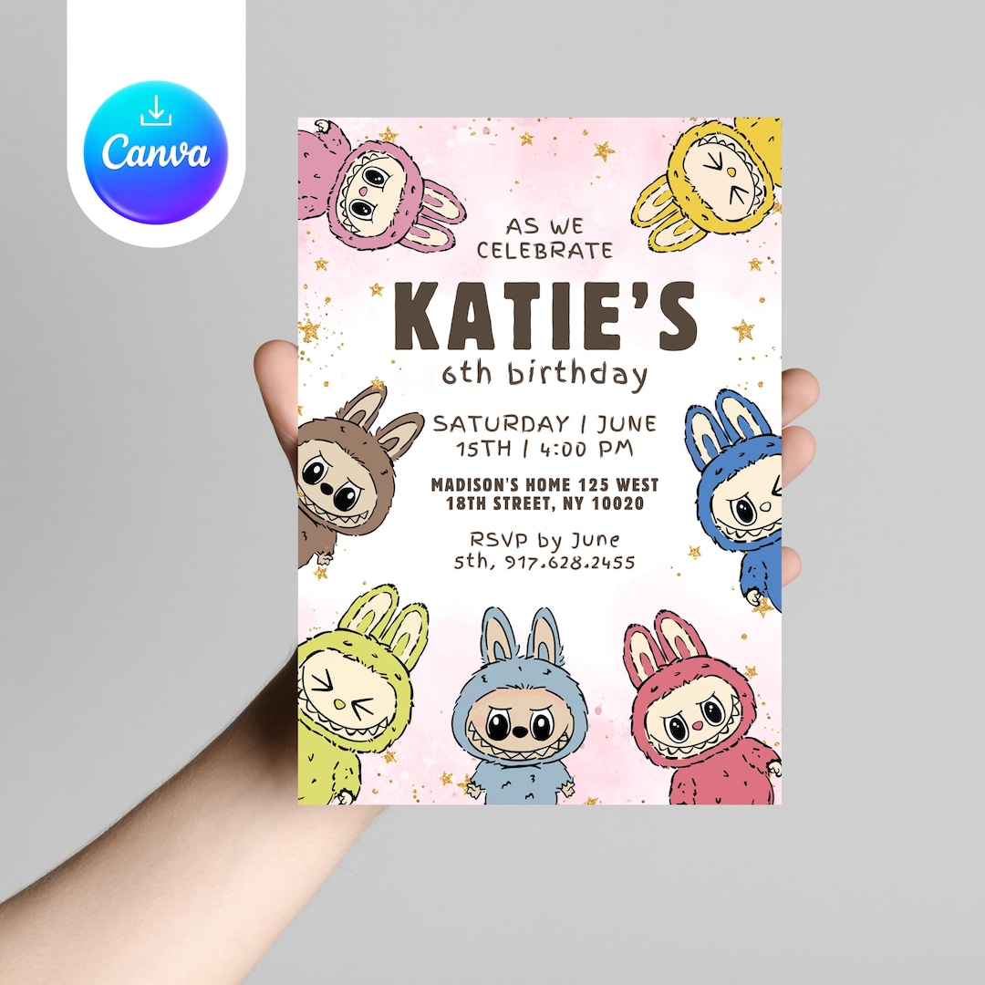 Labubu Birthday Invitation, Labubu Editable Template, Labubu Birthday ...