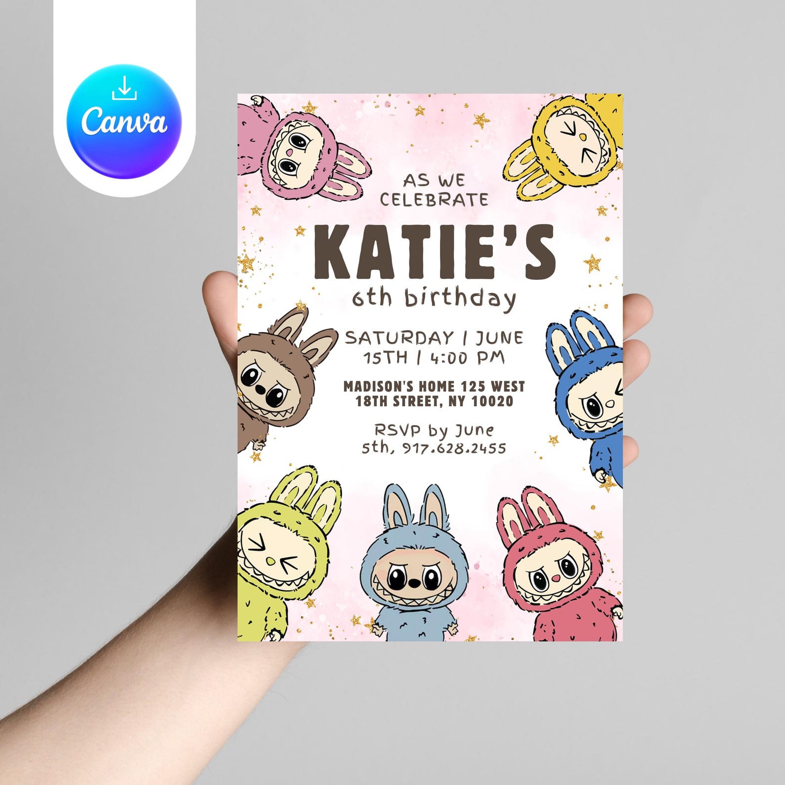 Invitación de cumpleaños de Labubu, plantilla editable de Labubu ...