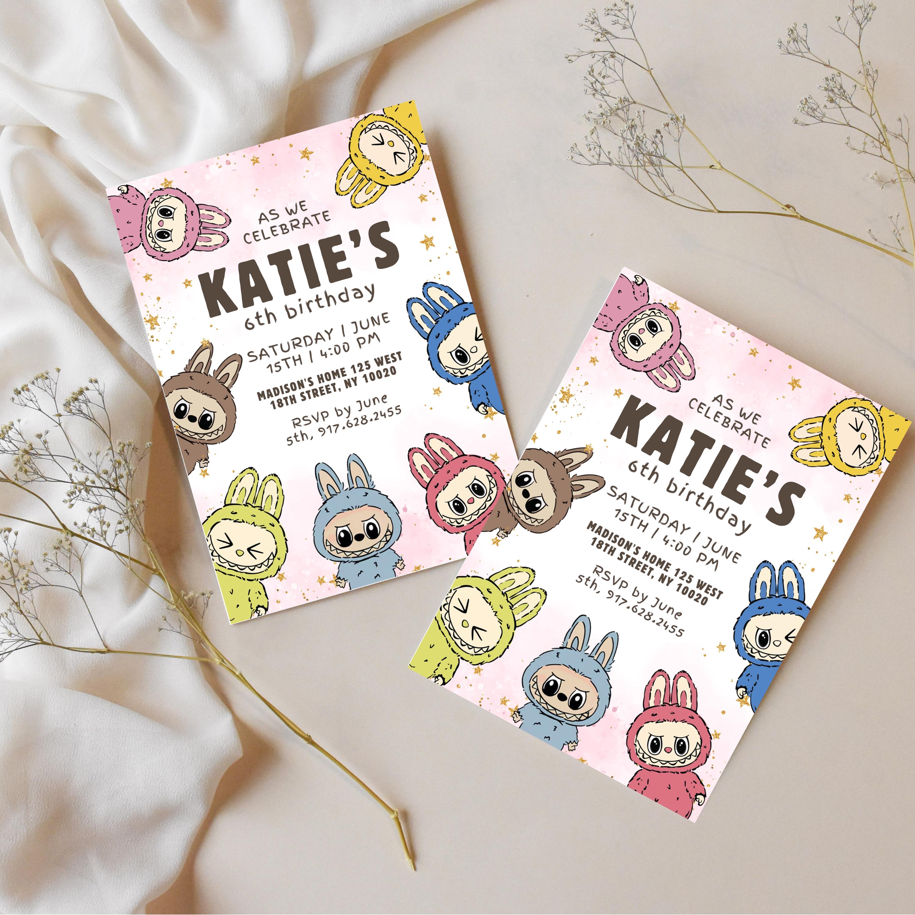 Labubu Birthday Invitation, Labubu Editable Template, Labubu Birthday ...