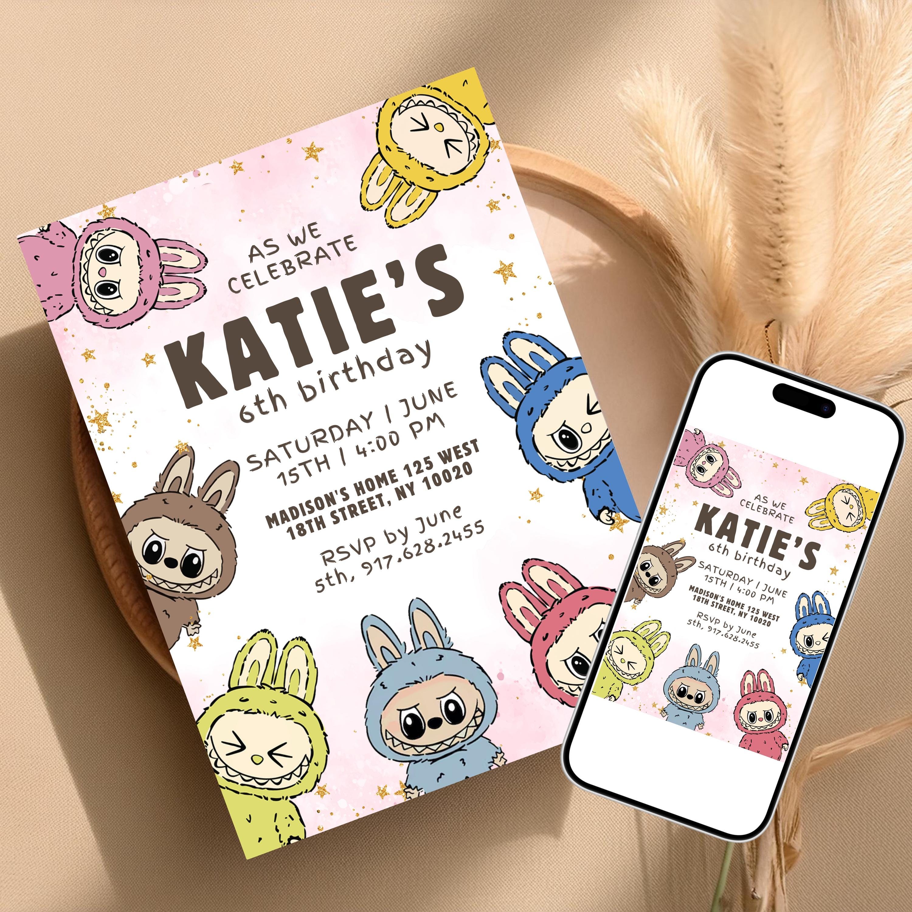 Labubu Birthday Invitation, Labubu Editable Template, Labubu Birthday ...