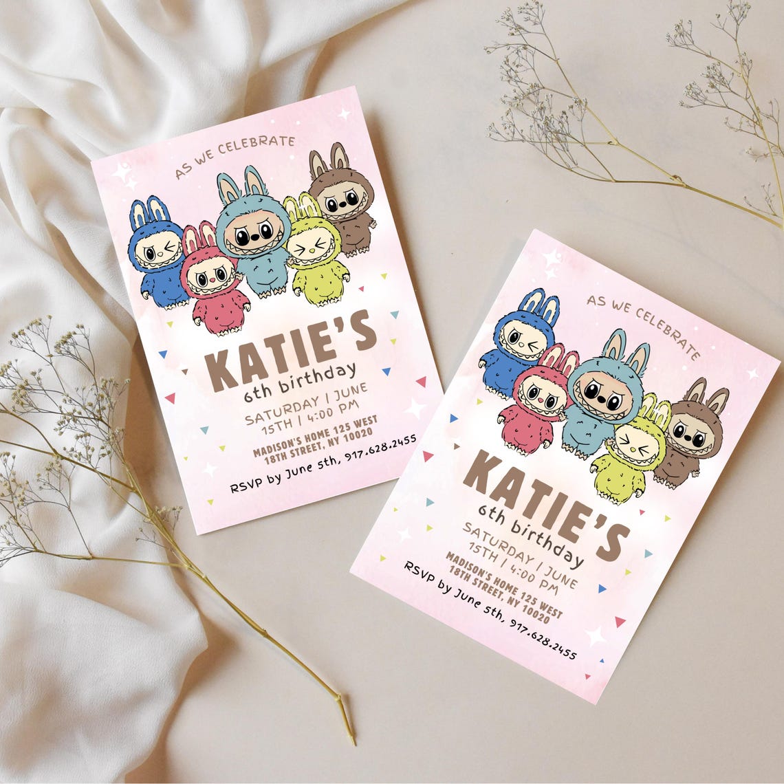 Editable Labubu Birthday Invitation Template - Printable Kids Party ...