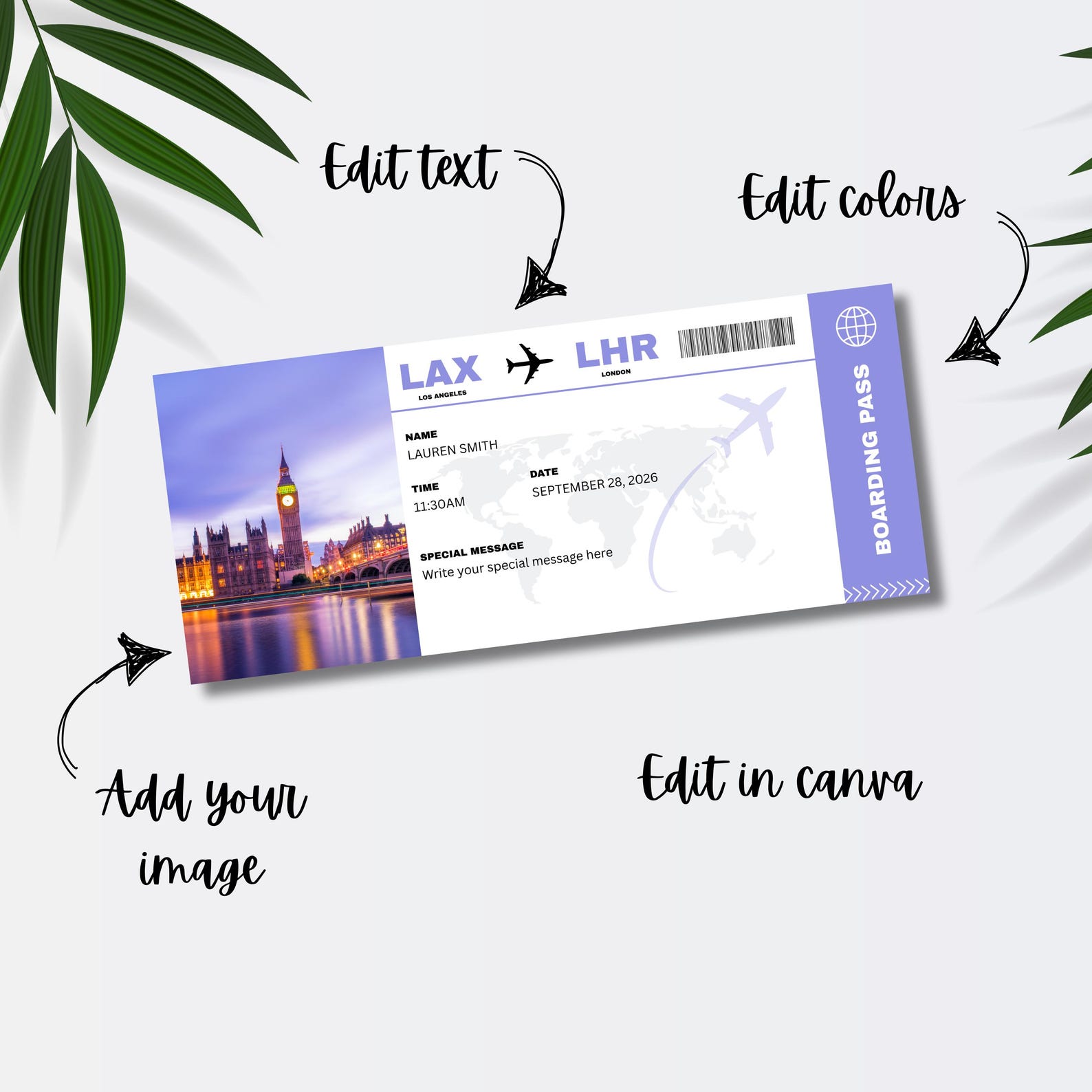 Surprise Trip Boarding Pass Template: DIY Printable Ticket (canva ...