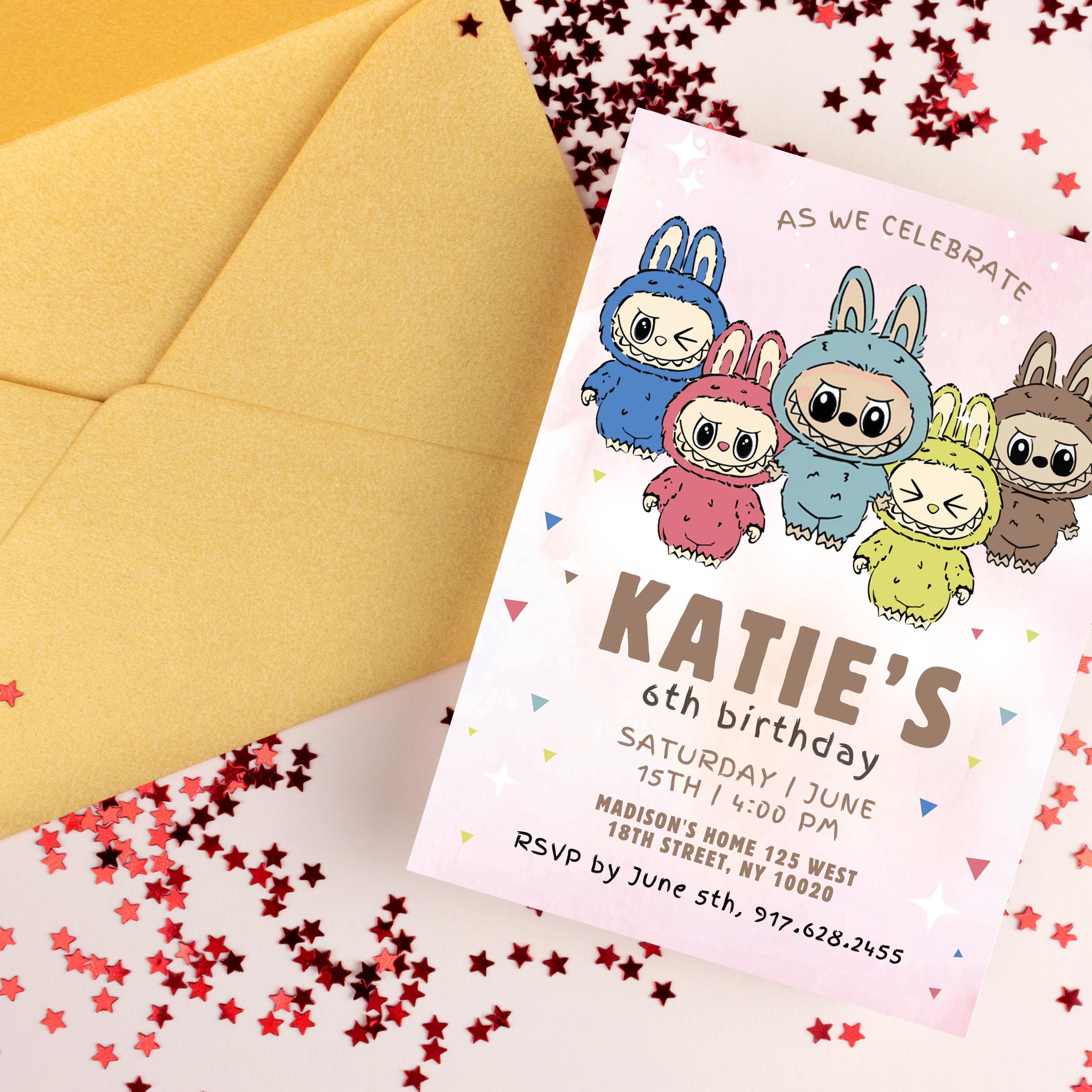 Editable Labubu Birthday Invitation Template - Printable Kids Party ...