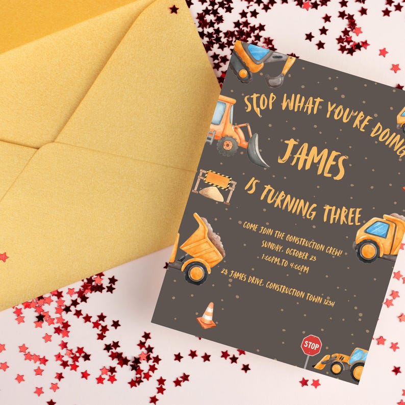 Construction Birthday Invitation Template: Editable Party Invite ...