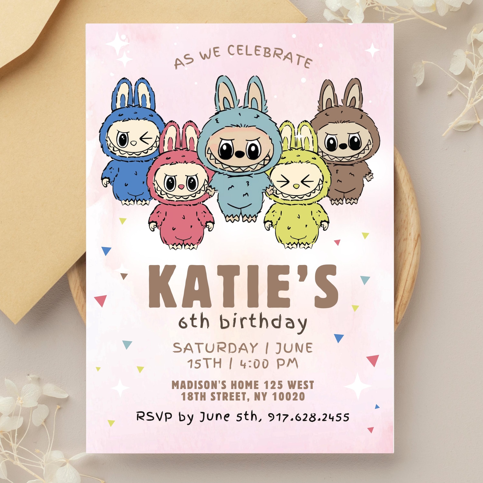 Editable Labubu Birthday Invitation Template - Printable Kids Party ...