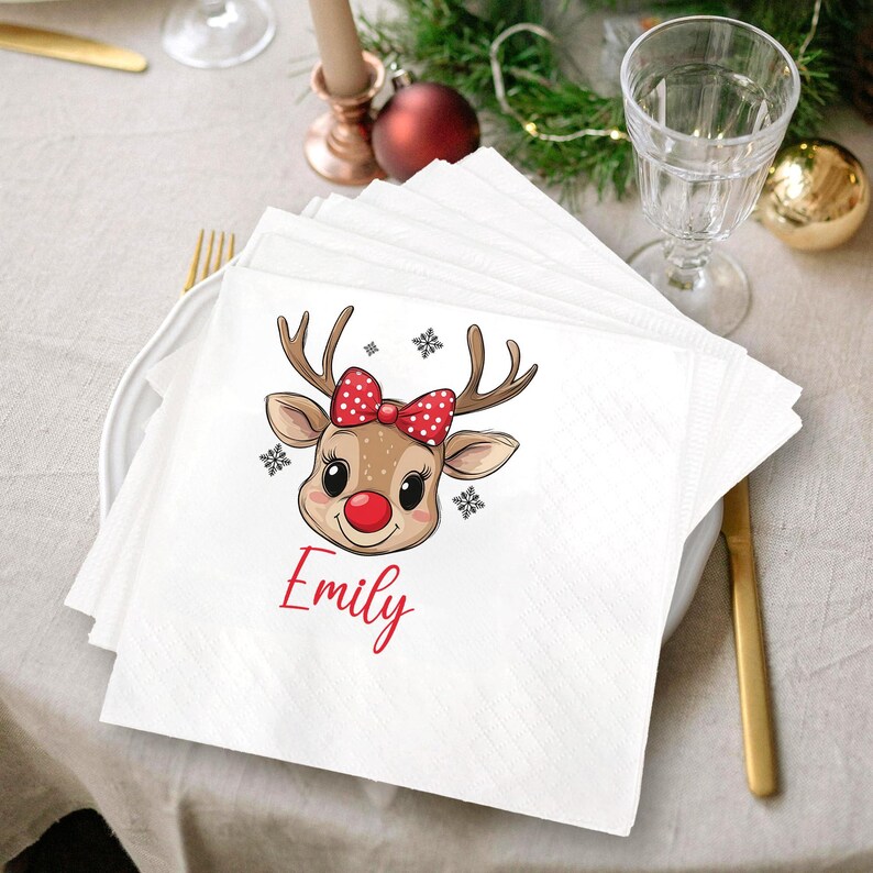Personalized Reindeer Napkins, Custom Name Christmas Paper Napkins ...