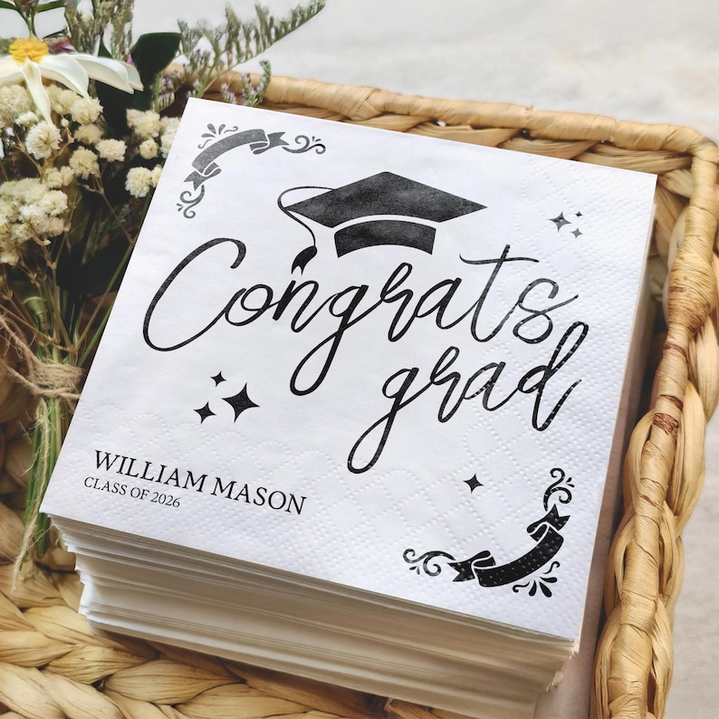 Personalized Graduation Elegant Script Stars & Cap Napkins, Custom ...