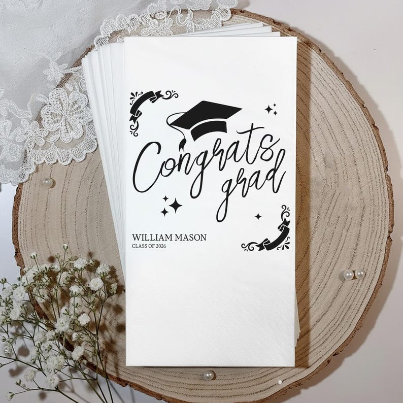 Personalized Graduation Elegant Script Stars & Cap Napkins, Custom ...