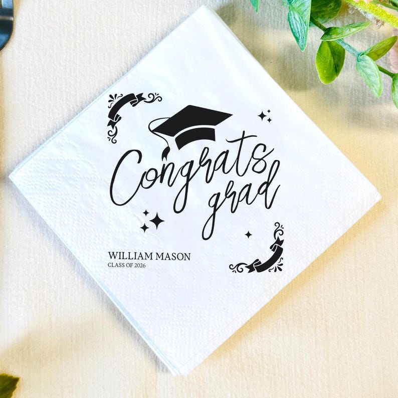 Personalized Graduation Elegant Script Stars & Cap Napkins, Custom ...