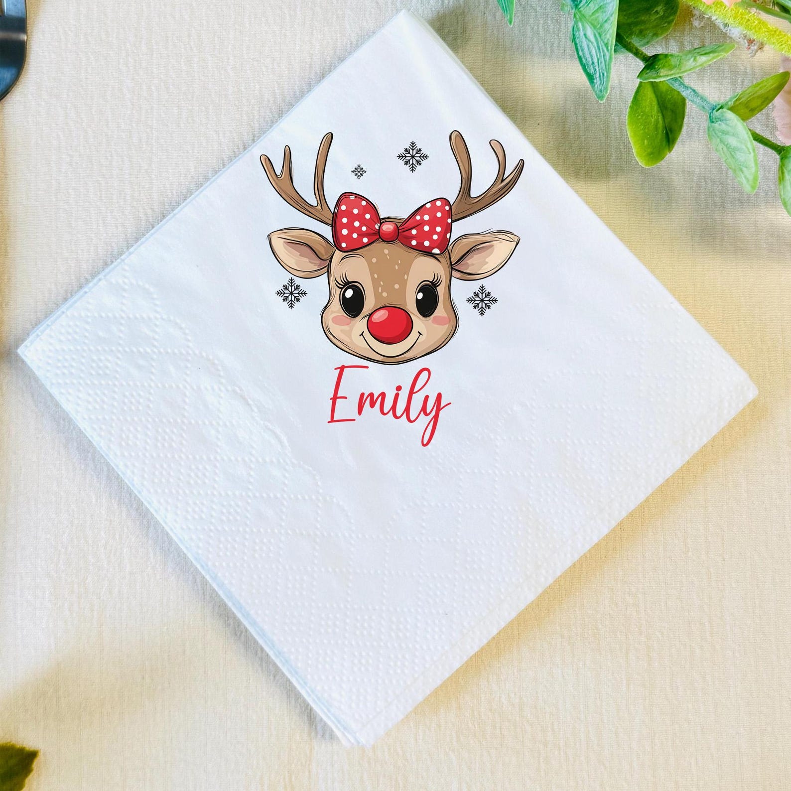 Personalized Reindeer Napkins, Custom Name Christmas Paper Napkins ...