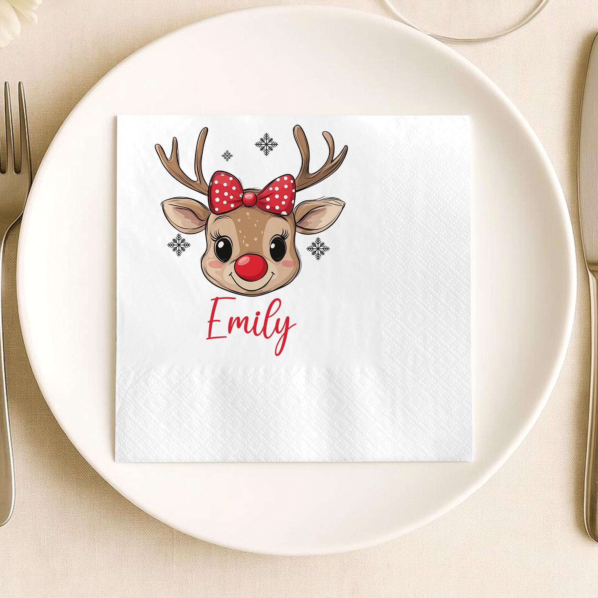 Personalized Reindeer Napkins, Custom Name Christmas Paper Napkins ...