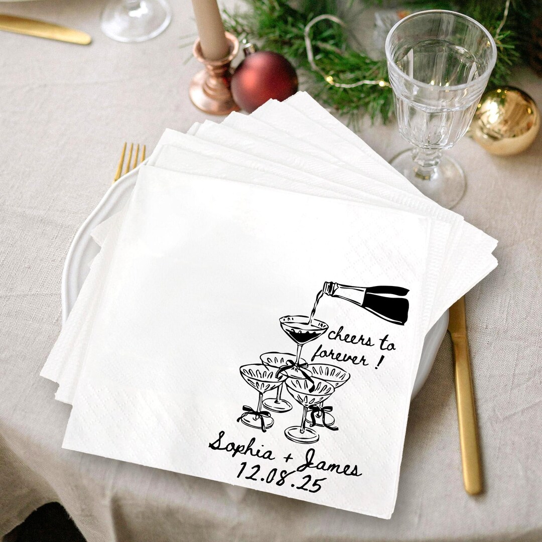 Cheers to Forever Napkins, Custom Champagne Tower Napkins, Cin Cin ...