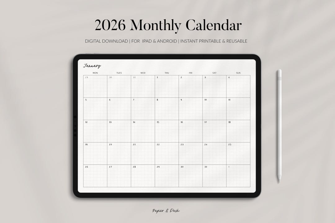 2026 Monthly Planner • Digital Minimalist Planner for iPad • Month at a ...