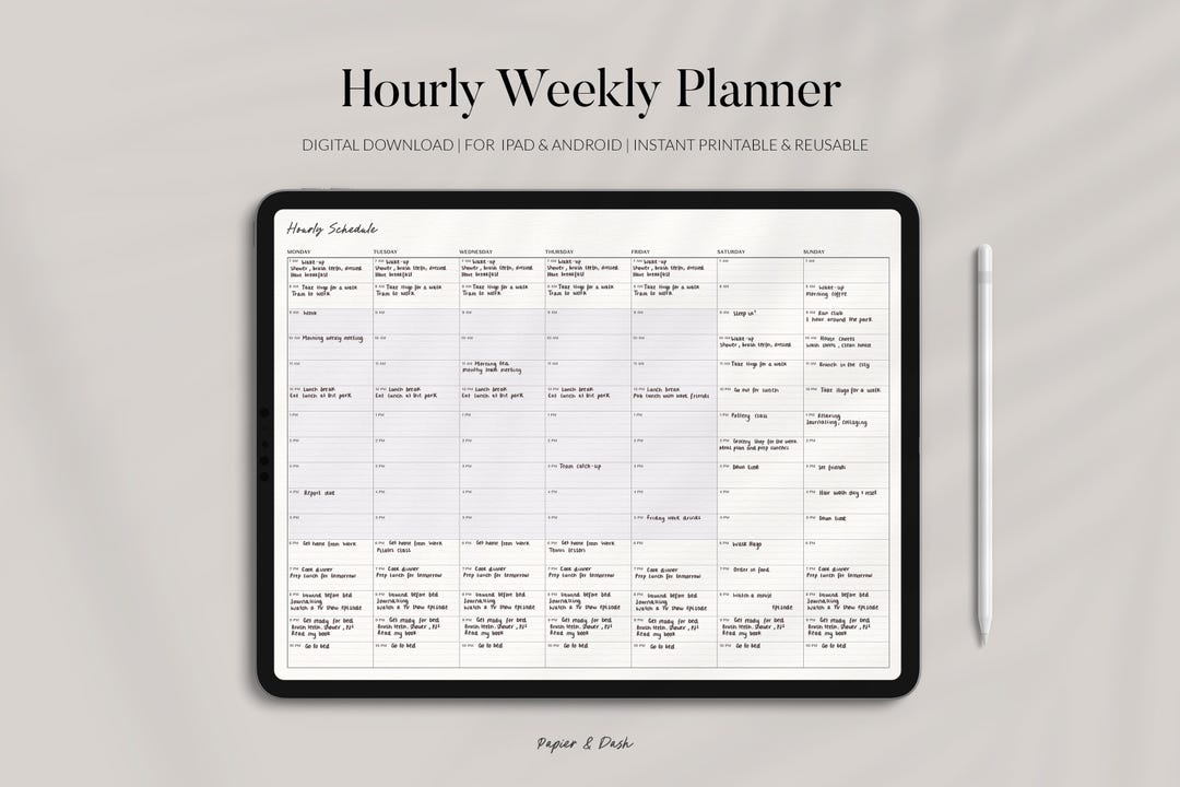 Hourly Weekly Planner • Digital PDF Weekly Schedule • Printable Time ...