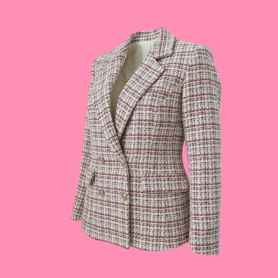 Tweed Bouclé Jacket – Like New – Gold Button Bouclé Jacket – Y2K Pink ...