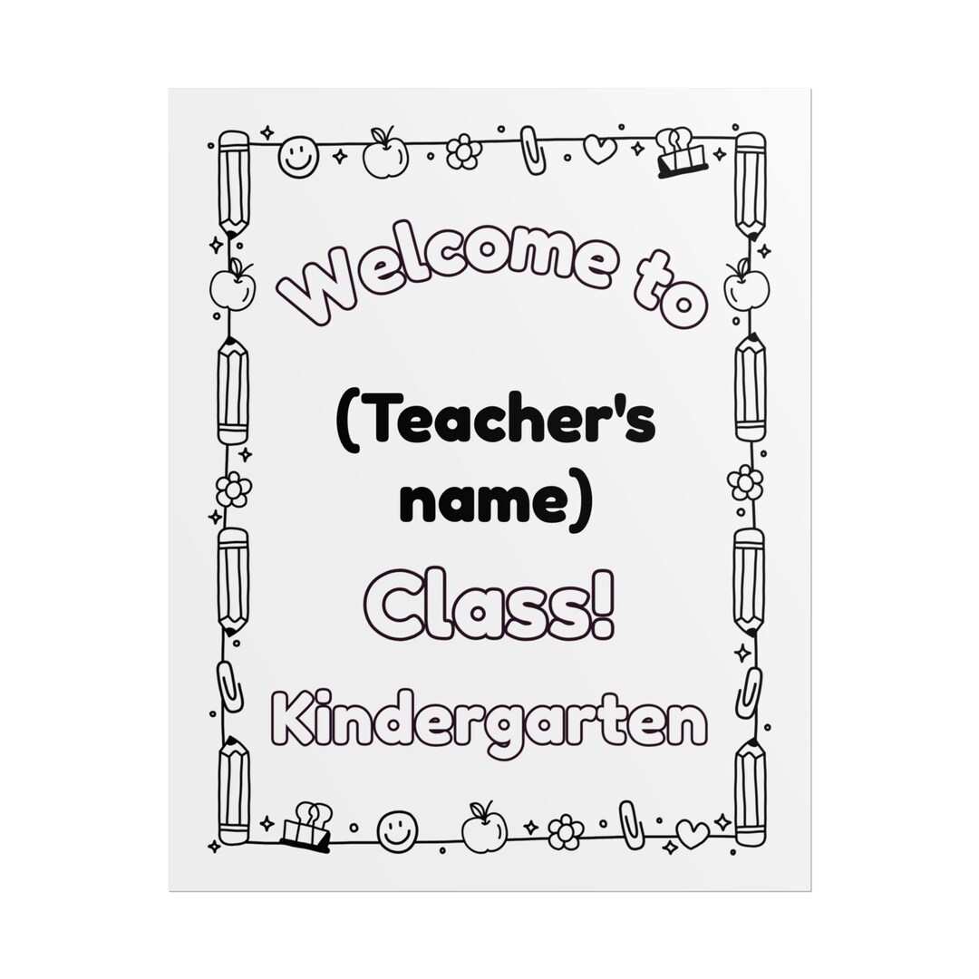 Personalized Kindergarten Welcome Poster to Color In! Teacher Classroom ...