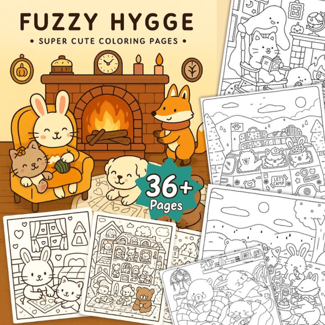 36 Autumn Hygge Coloring Page for Teens & Adults, Autumn Coloring Pages ...