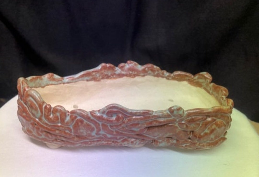 Bonsai Pot Oval 8 1/2" Handmade Coil Built Unique Pottery Oolong Glaze ...