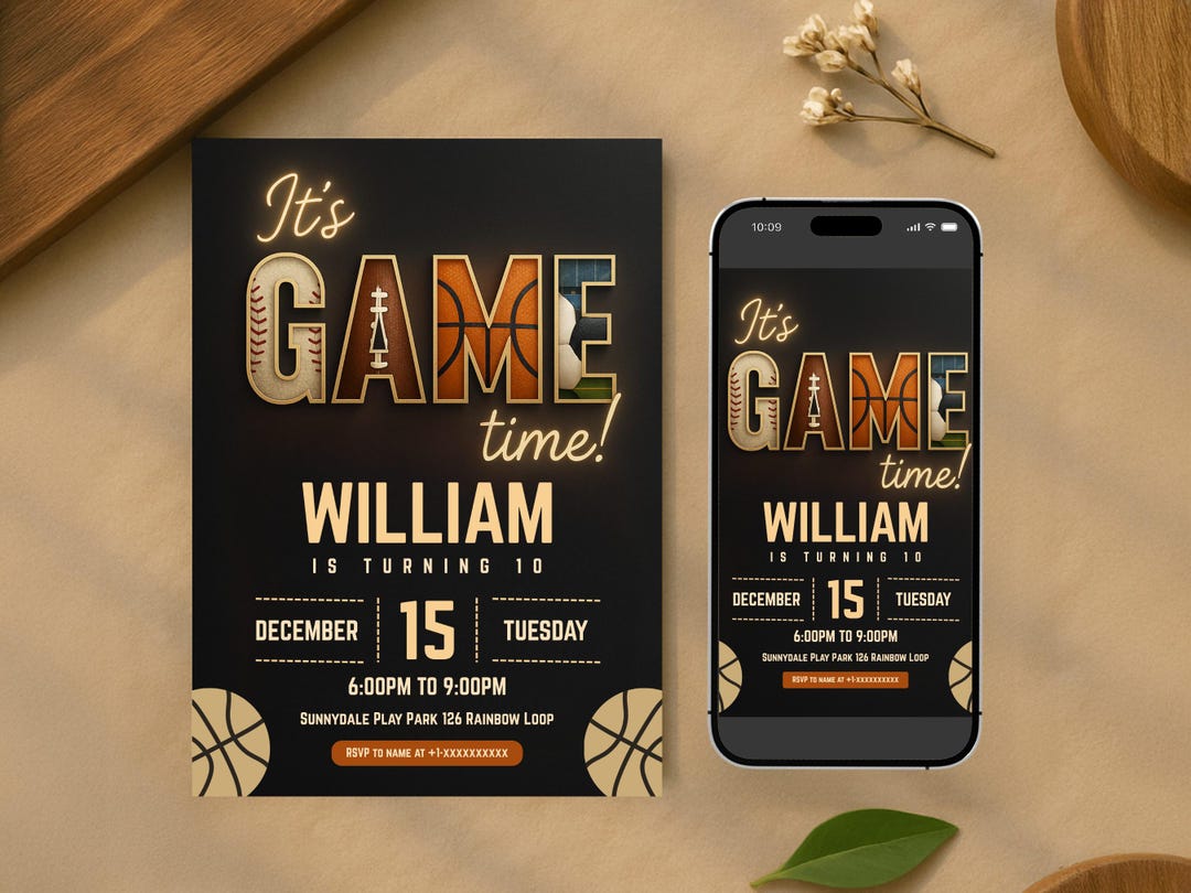 It's Game Time Sports Birthday Invitation Template: Editable Game Time ...