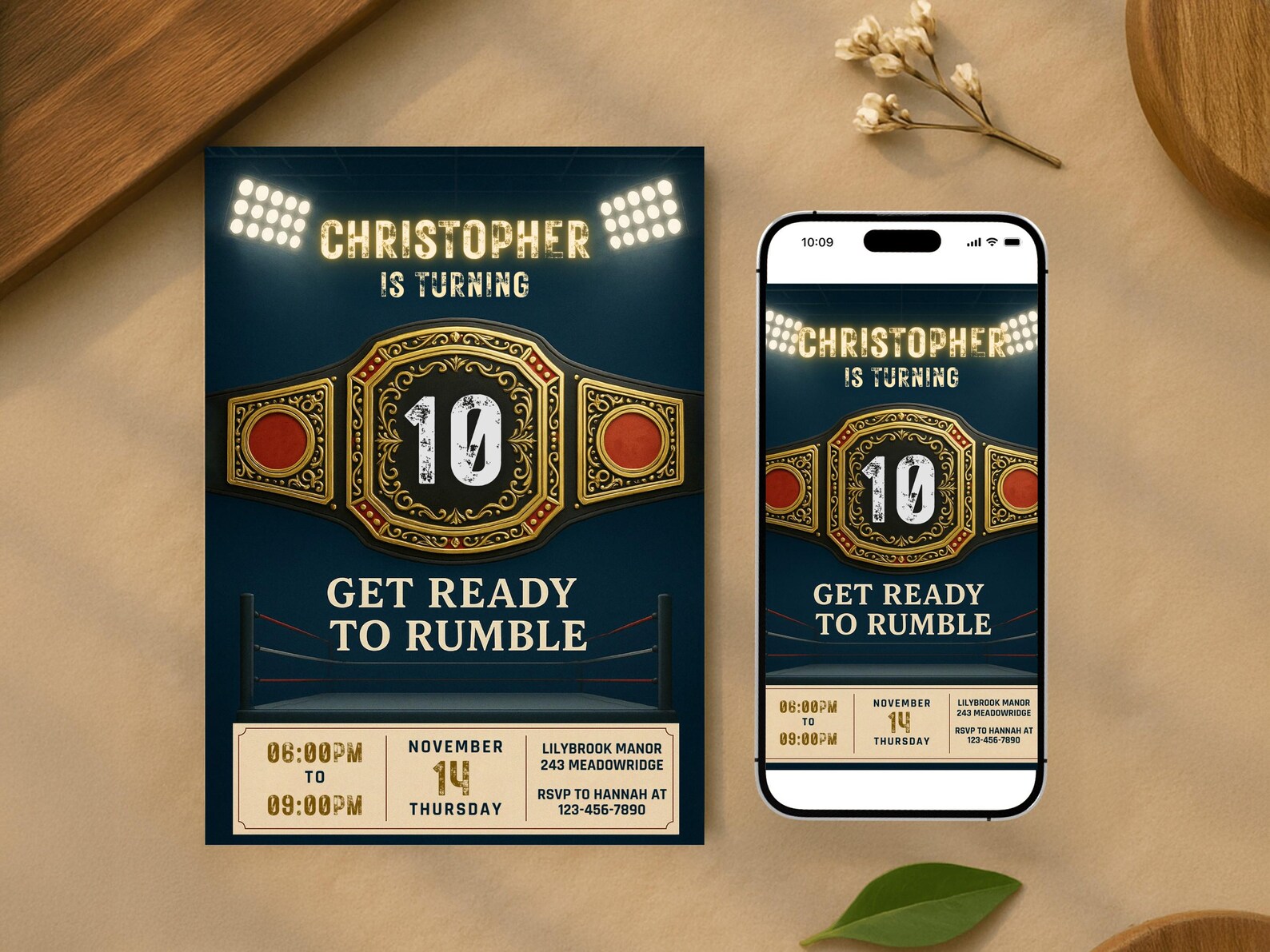 Wrestling Birthday Party Invitation: Championship Belt, Editable Text ...