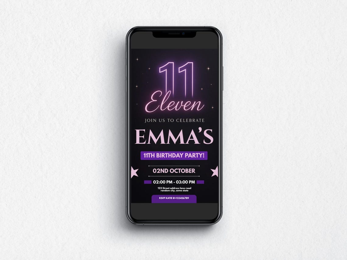 Editable Girl 11th Birthday Invitation Template: Digital Evite ...