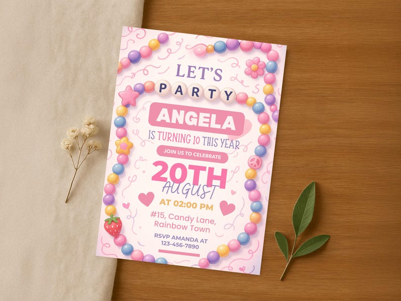 Editable Girl Friendship Belt Birthday Party Invitation Card Template ...
