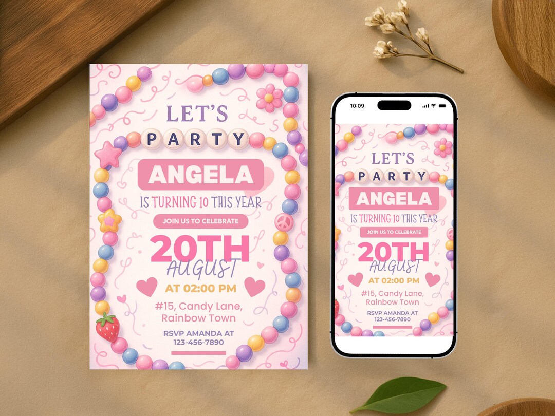 Editable Girl Friendship Belt Birthday Party Invitation Card Template ...