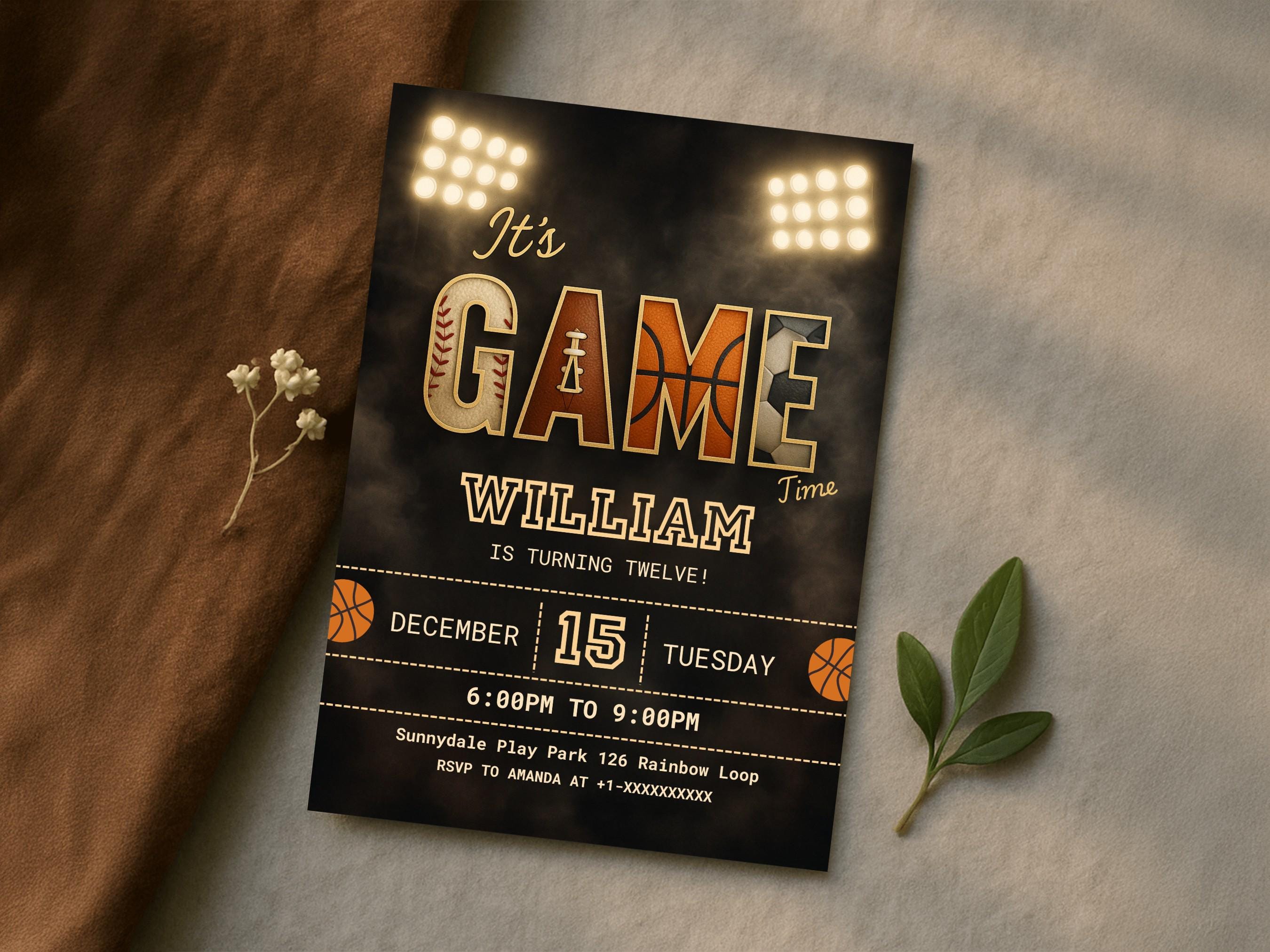 It's Game Time Sports Birthday Invitation Template: Editable Game Time ...