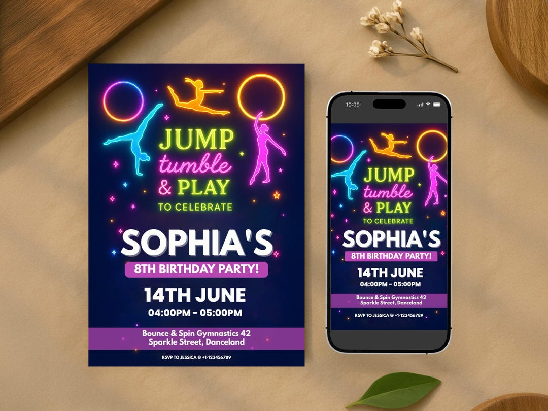 Editable Girl Gymnastics Birthday Party Invite Card, Digital Gymnastics ...