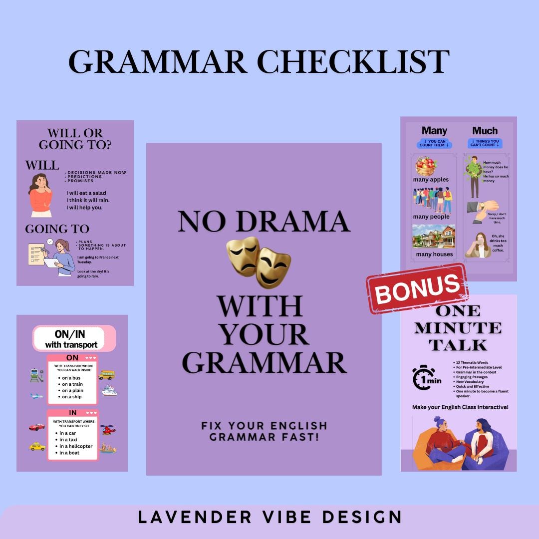 English Grammar Checklist - Etsy