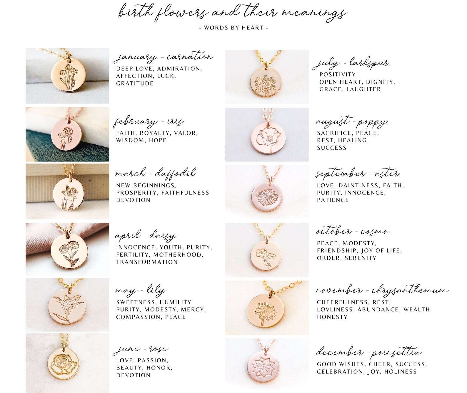 Dainty Silver Gold or Rose Disc Necklace. Birth Flower - Etsy