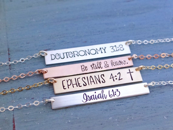 Christian Necklace Personalized Scripture Bar Necklace for Her Religious Jewelry Inspirational Necklace Faith Based Necklace Etsy