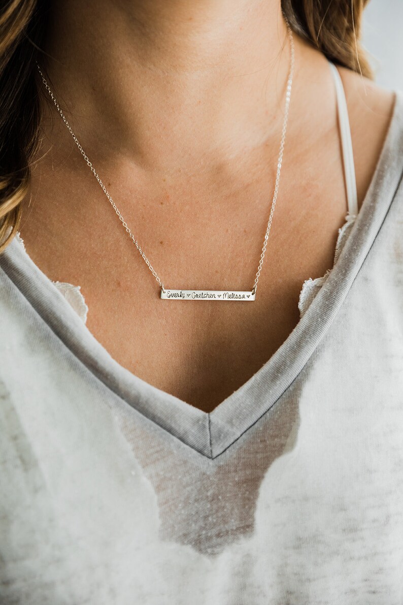 Sterling Silver Bar Necklace Custom Stamped Necklace Silver | Etsy