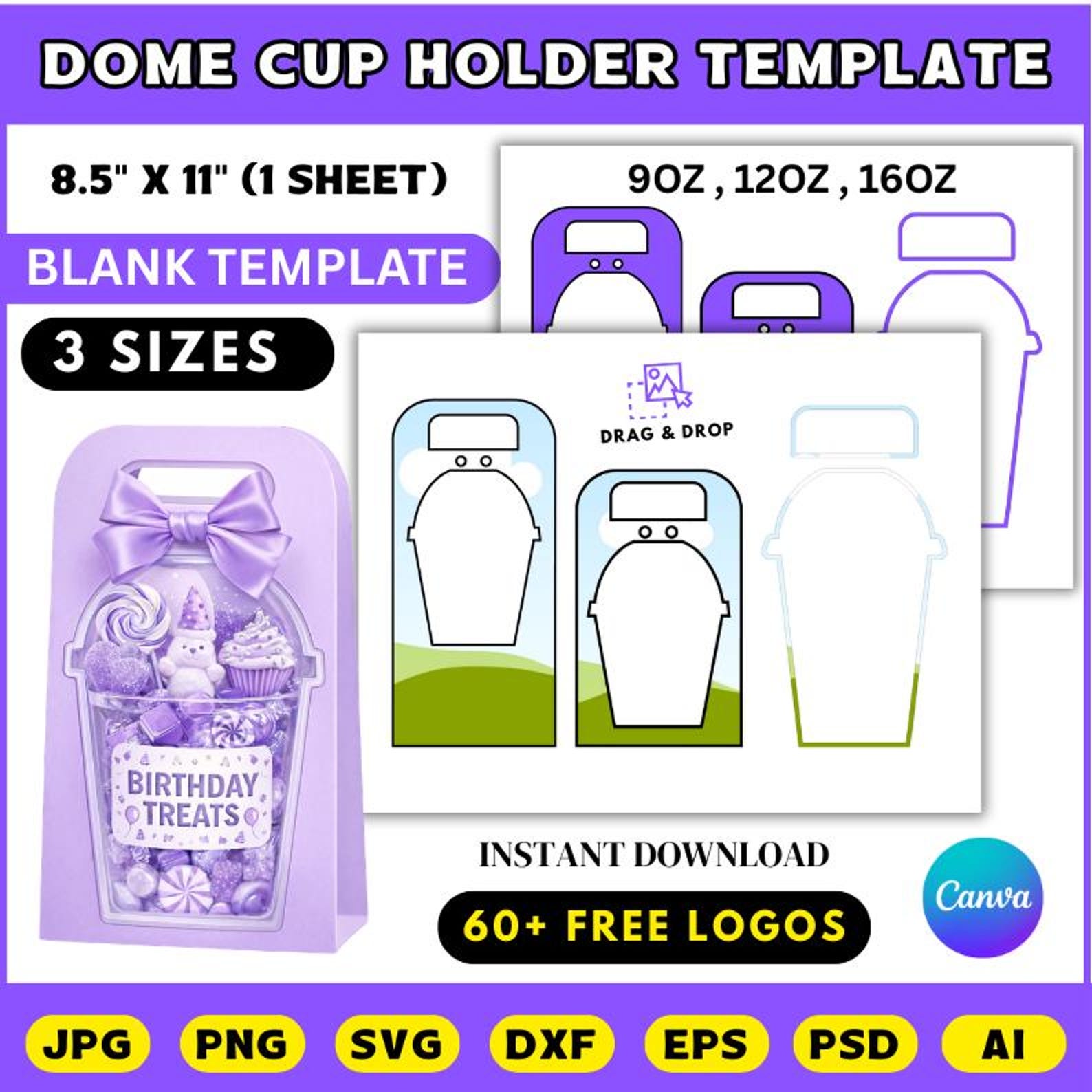 Dome Cup Holder Template,9oz - 12 Oz - 16 Oz Dome Cup Holder Templates ...