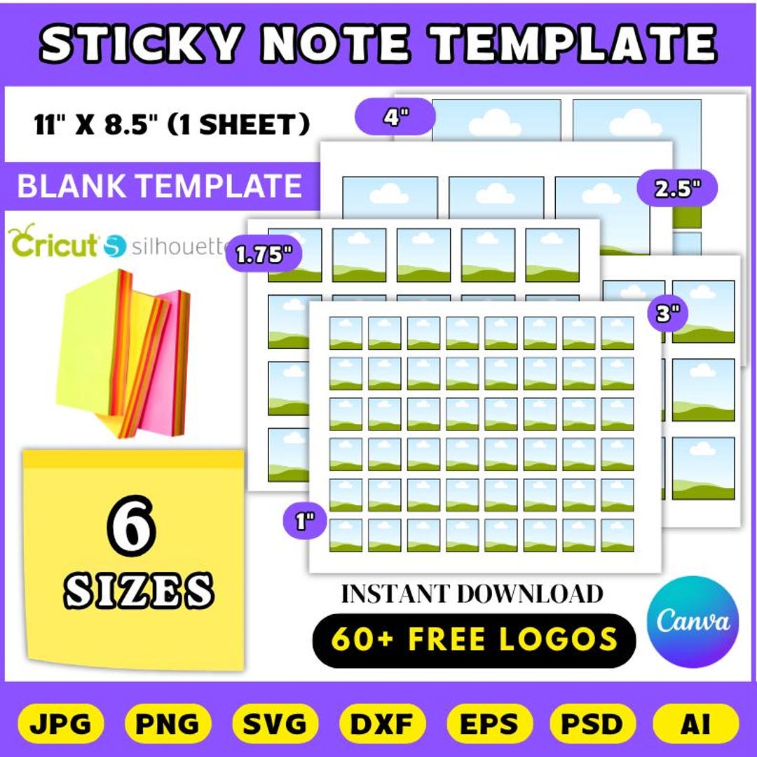 Sticky Notes Template Bundle, Canva Editable, Sticky Note Template ...