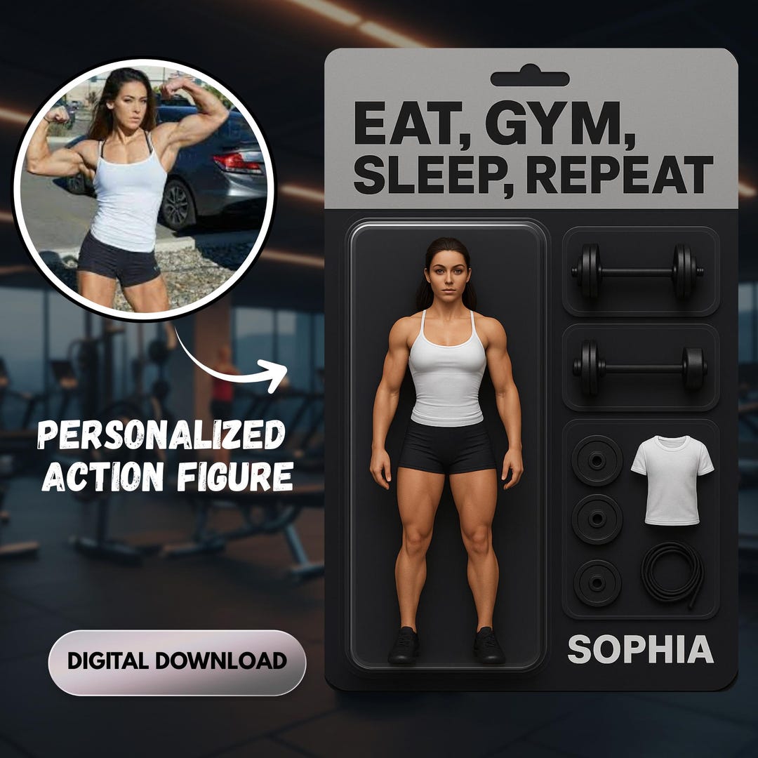 Custom Fitness Action Packaging Mockup Figure | Personalized Gym Gift ...