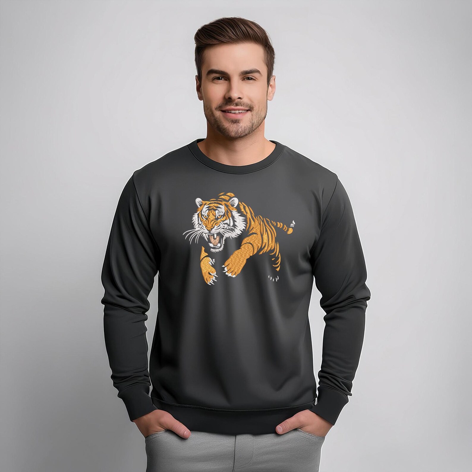 Tiger Head Embroidery Design, Lifelike Animal Face Pattern for Dark ...