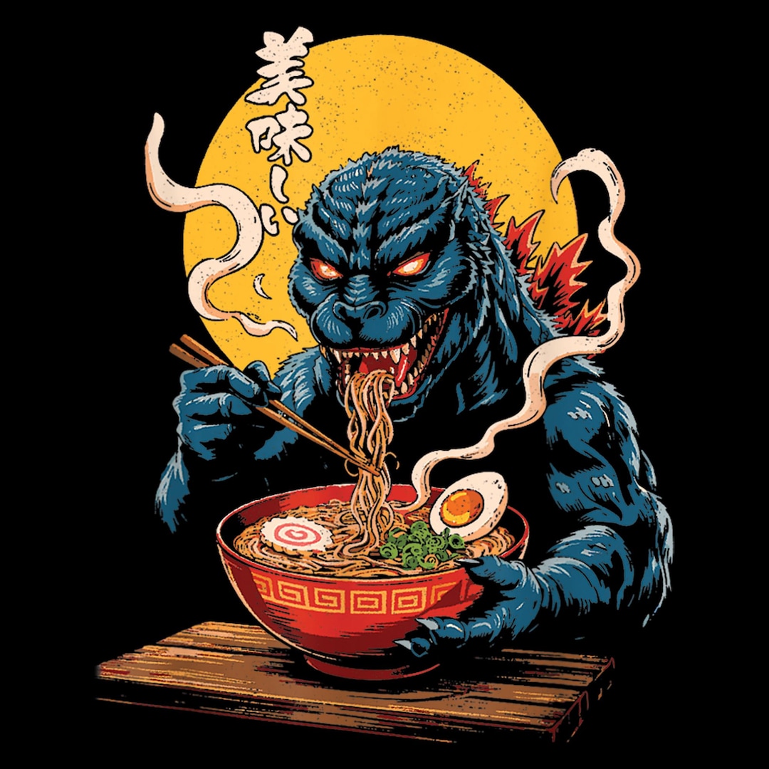 Funny Kaiju Eating Ramen PNG | Japanese Monster Noodle Design ...