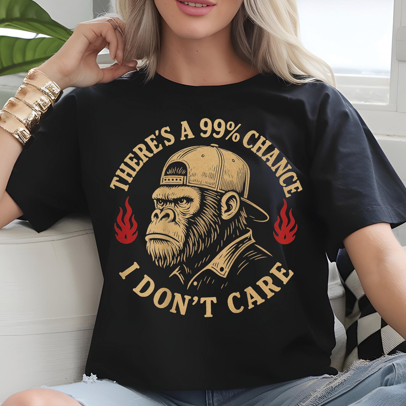 There's A 99% Chance I Don’t Care” Funny Monkey Design – Humorous T ...