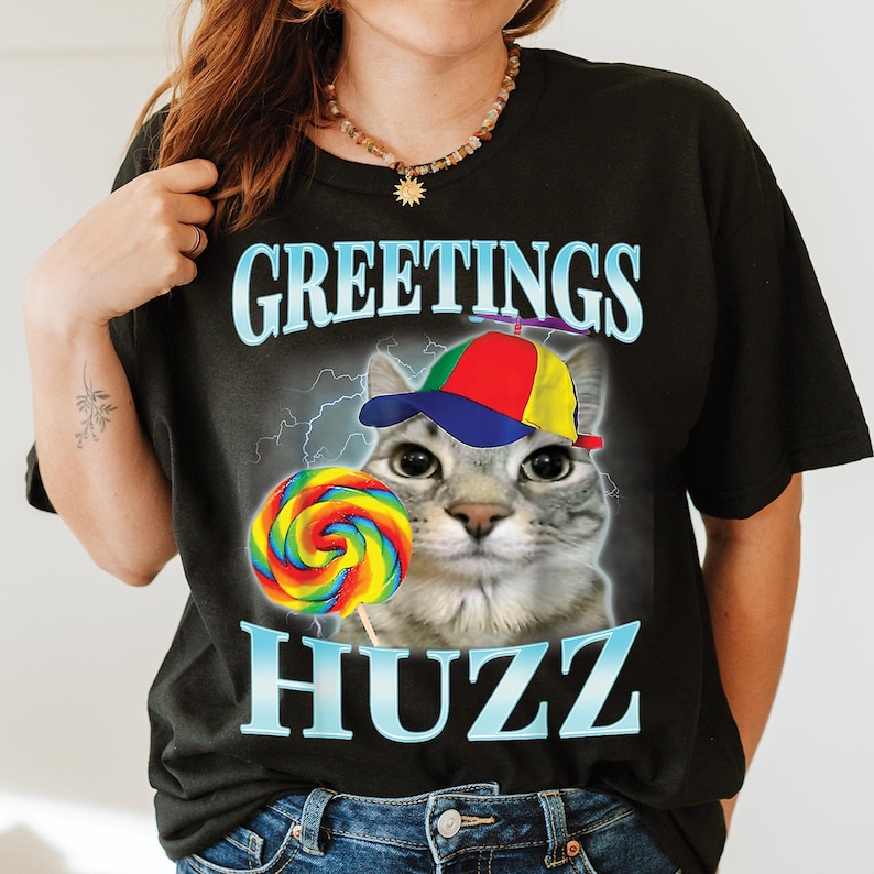 Greetings Huzz Cat Shirt Design | Lollipop Cat Graphic | Funny Digital ...
