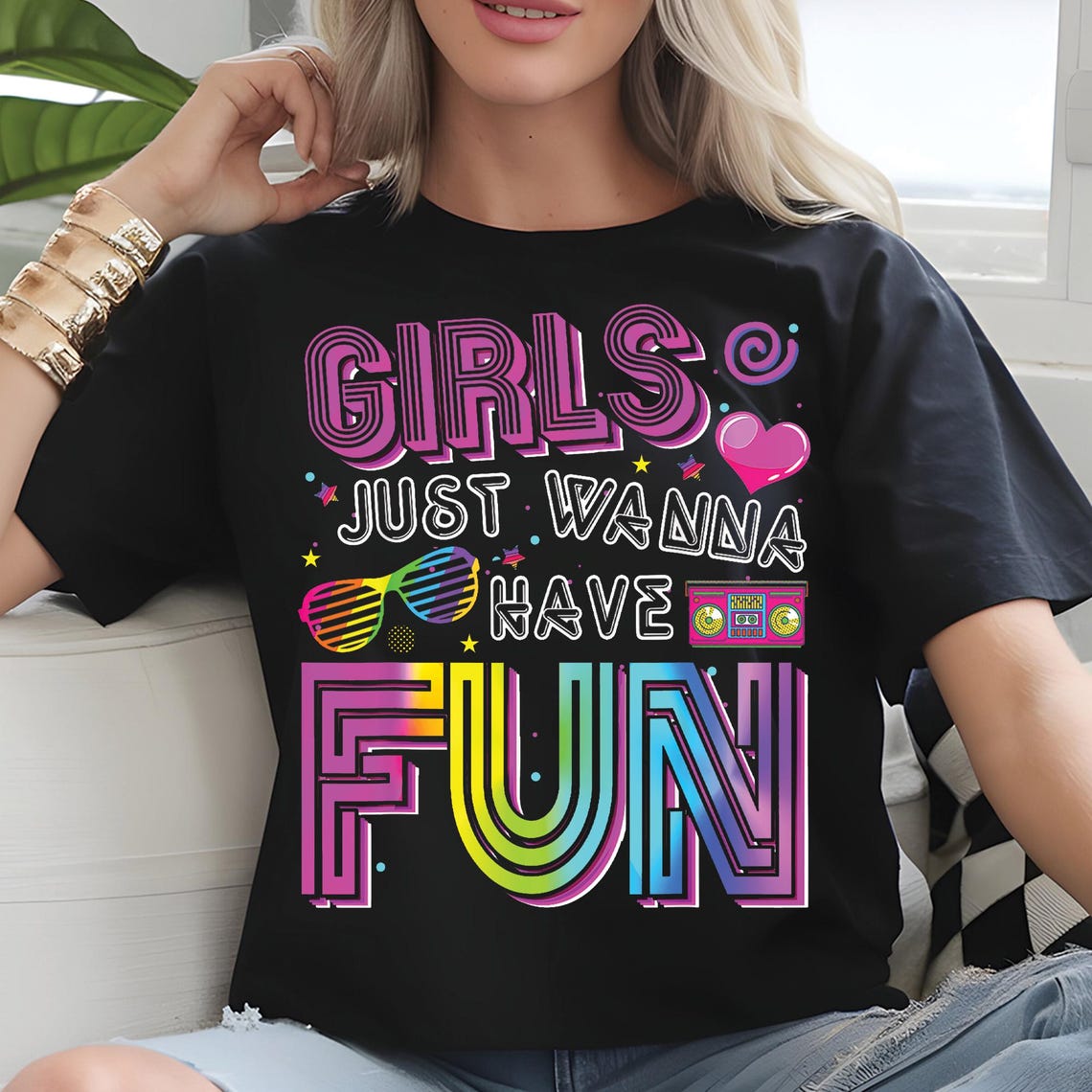 Girls Just Wanna Have Fun PNG | Retro 80s Neon T-shirt Design | Digital ...