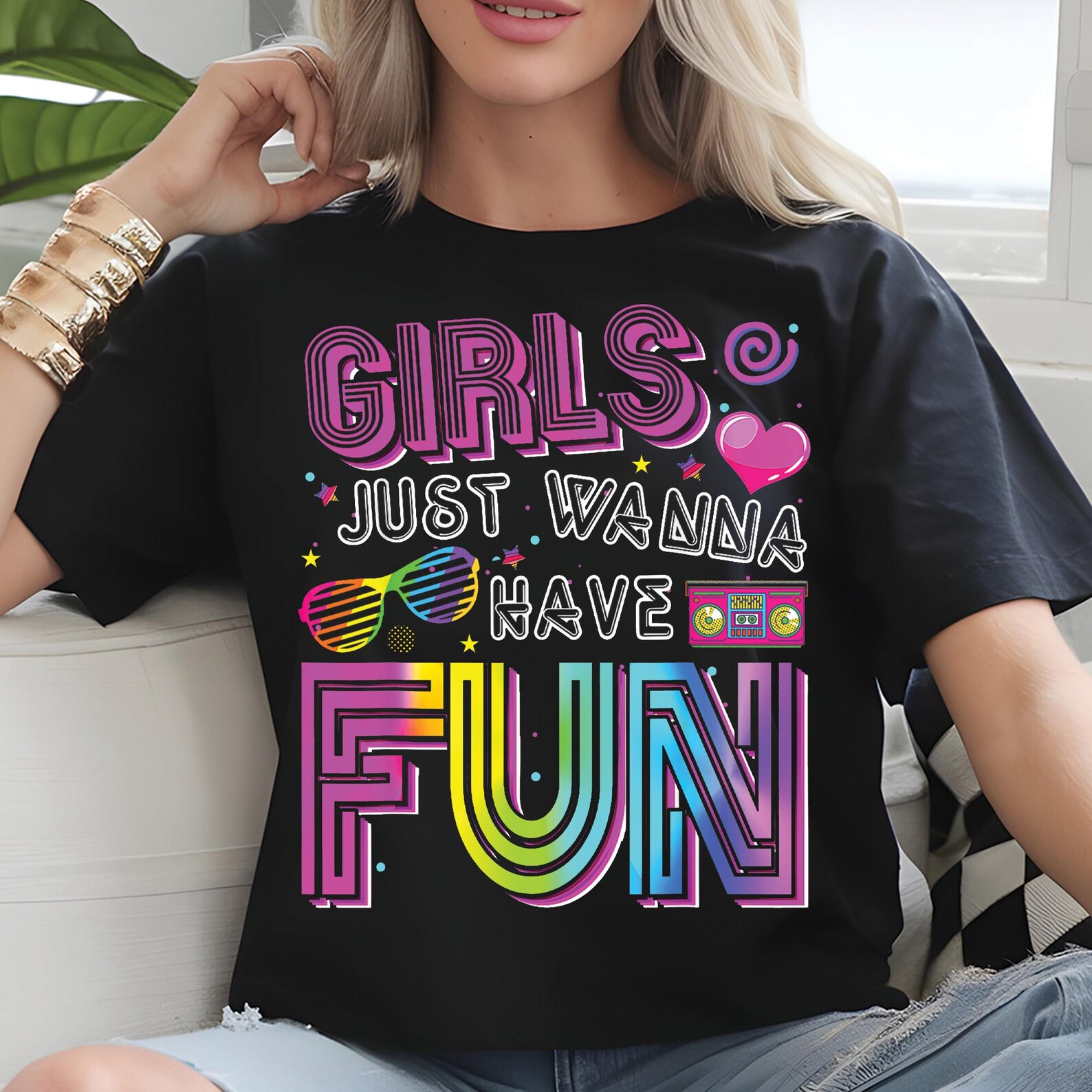 Girls Just Wanna Have Fun PNG | Retro 80s Neon T-shirt Design | Digital ...