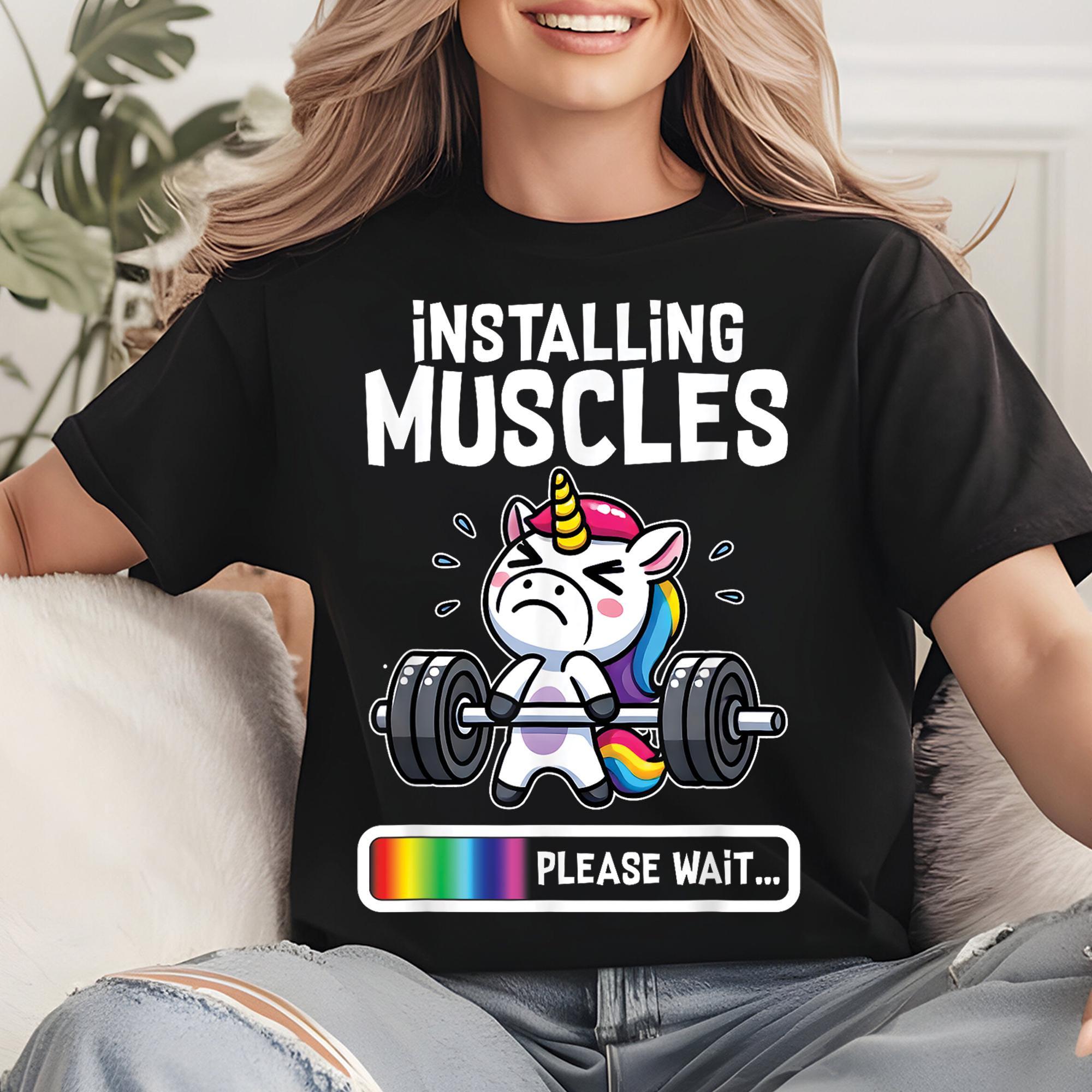 Installing Muscles PNG, Funny Gym Unicorn Design, Cute Fitness Workout ...