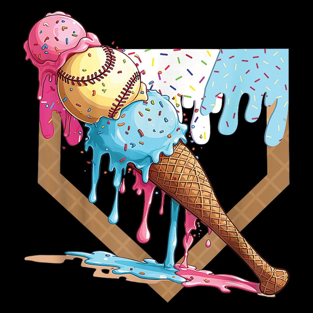 Baseball Ice Cream PNG | Dripping Baseball Cone on Home Plate | Summer ...