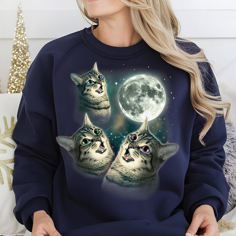 Funny Three Cats Howling at the Moon PNG | Digital Cat Meme Art |space ...