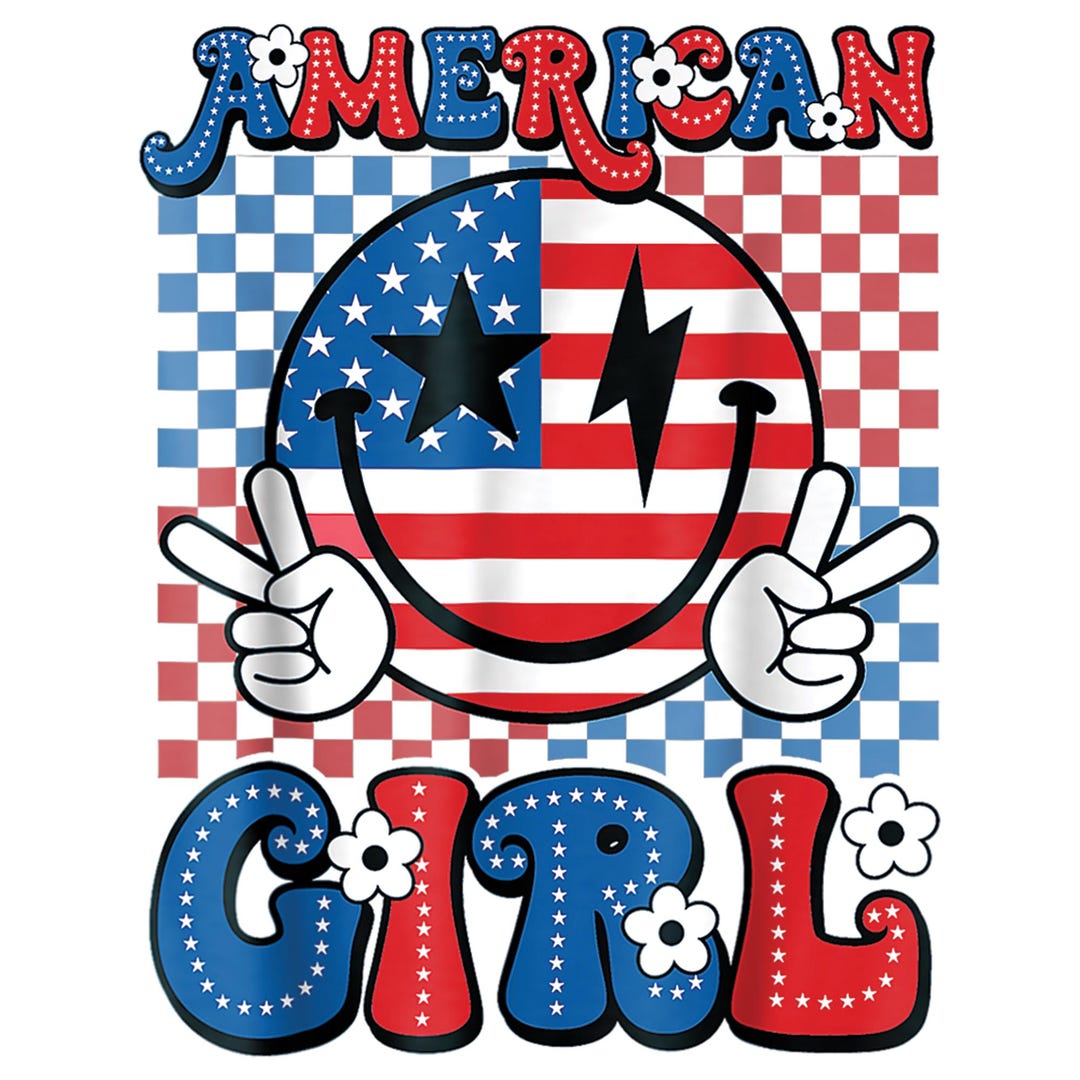 American Girl PNG | Retro USA Smiley Face Design | Patriotic American ...