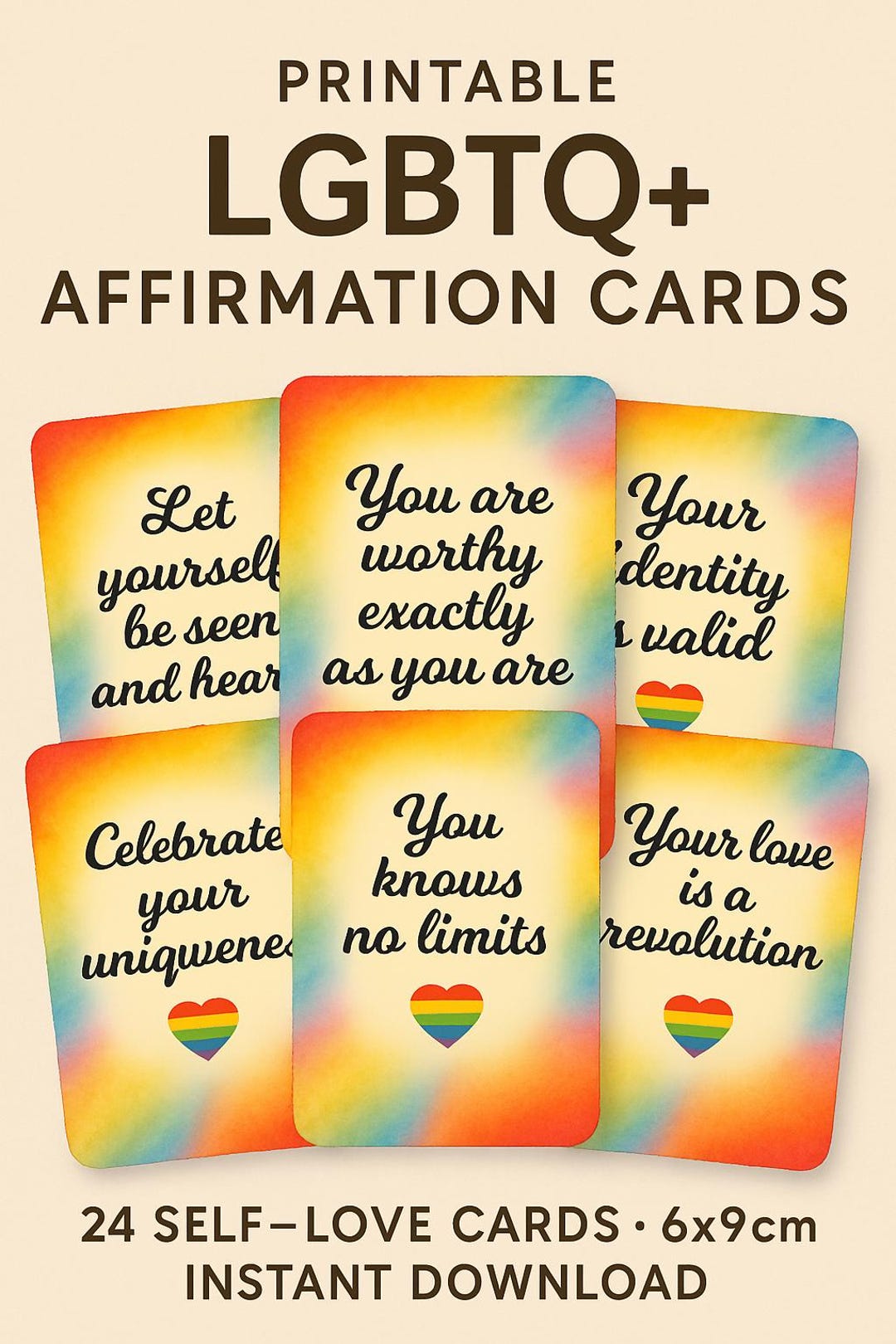 Printable LGBTQ+ Affirmation Cards | 24 Self-love Cards 6x9cm | Instant ...